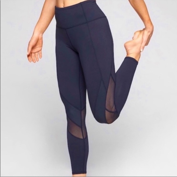 Athleta | Pants & Jumpsuits | Athleta Navy Blue Leggings With Mesh ...